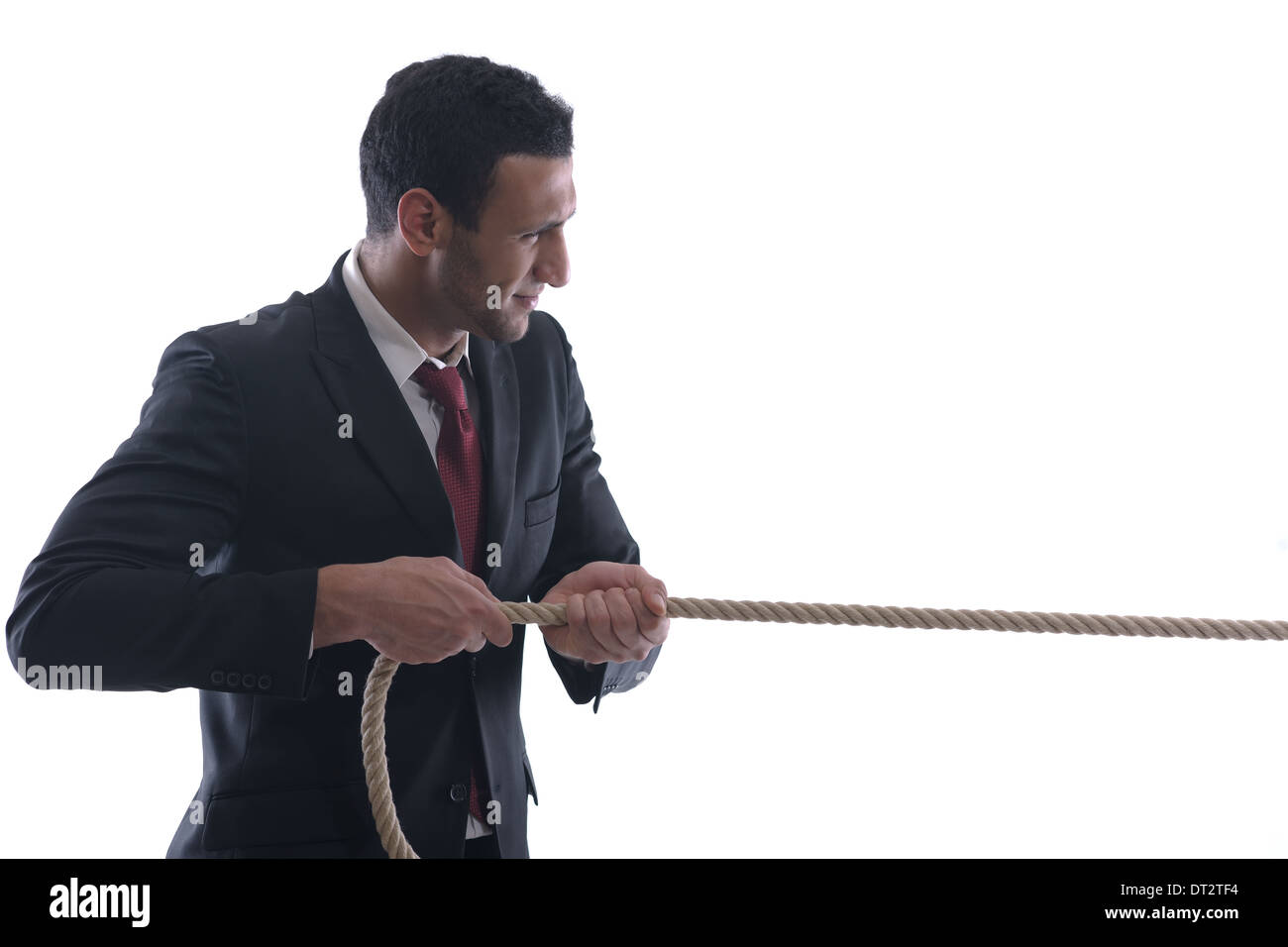 business man with rope isolated on white background Stock Photo - Alamy