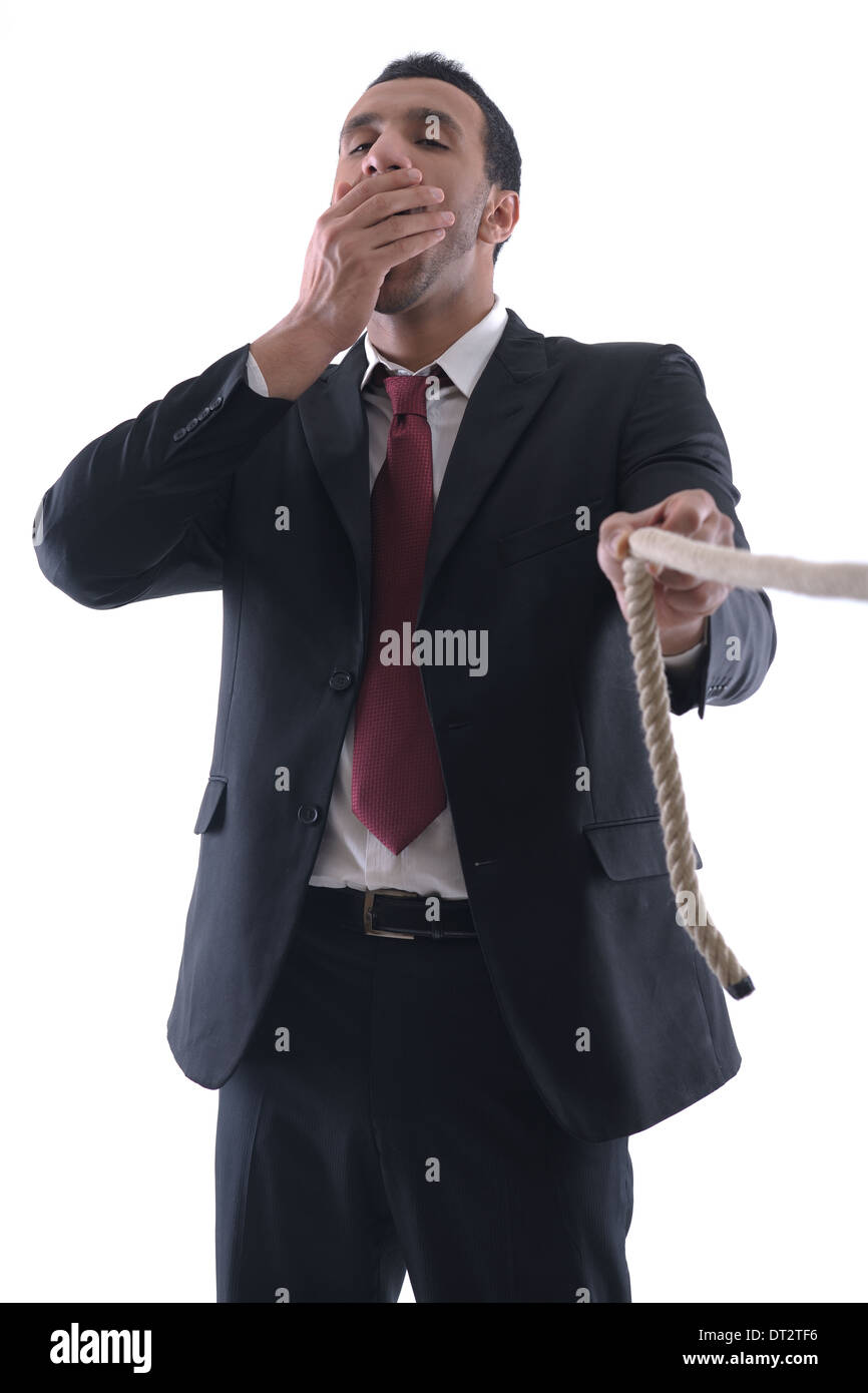 business man with rope isolated on white background Stock Photo - Alamy