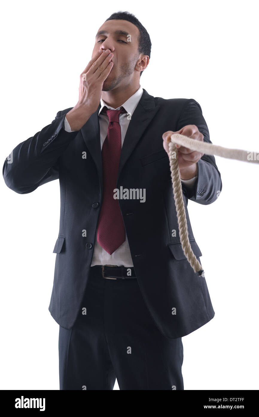 business man with rope isolated on white background Stock Photo - Alamy