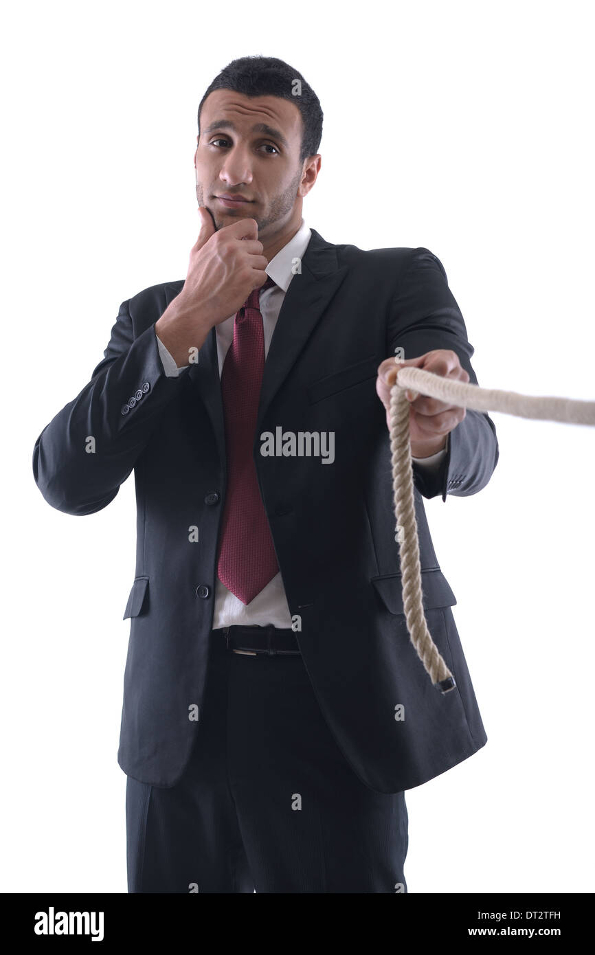 business man with rope isolated on white background Stock Photo - Alamy