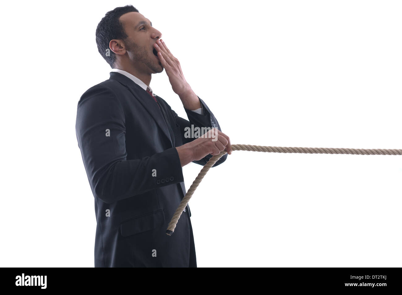 business man with rope isolated on white background Stock Photo - Alamy