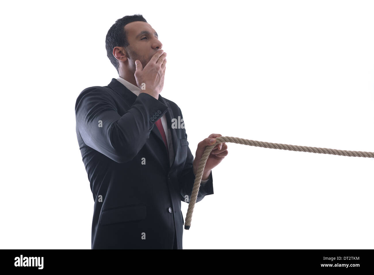 business man with rope isolated on white background Stock Photo - Alamy