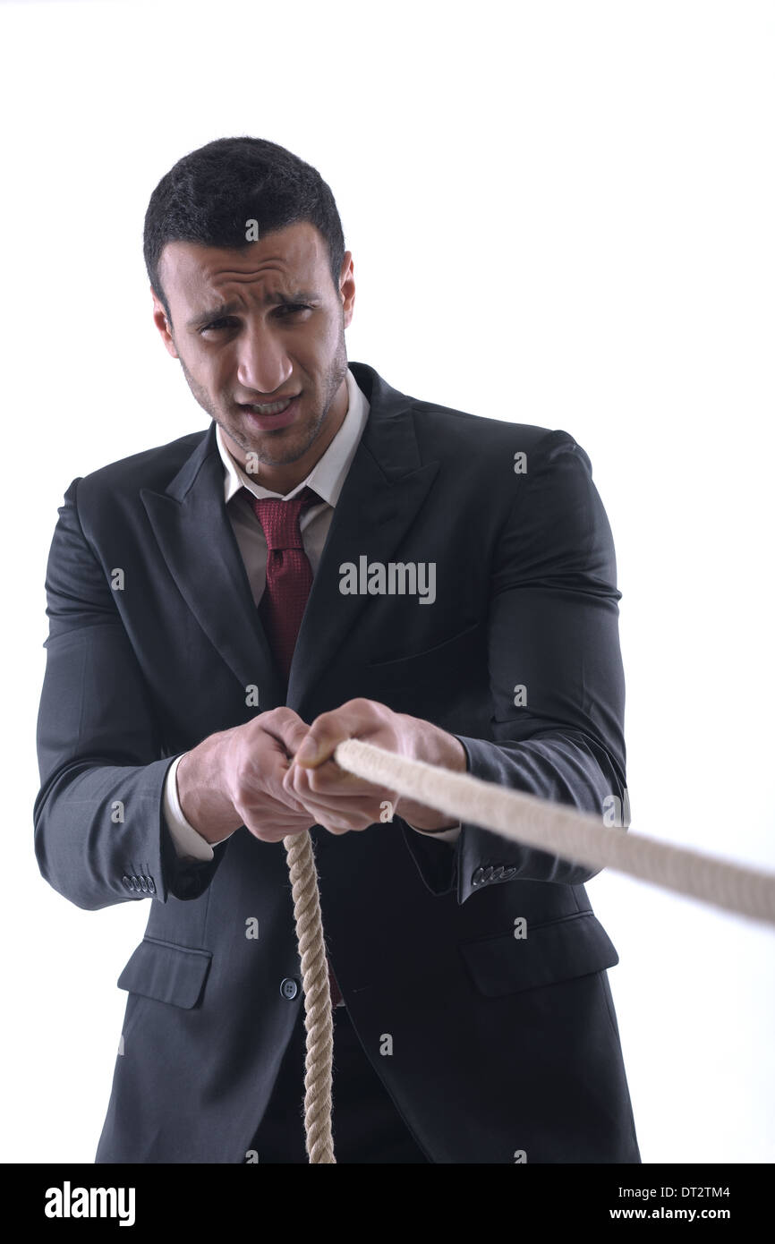 business man with rope isolated on white background Stock Photo - Alamy