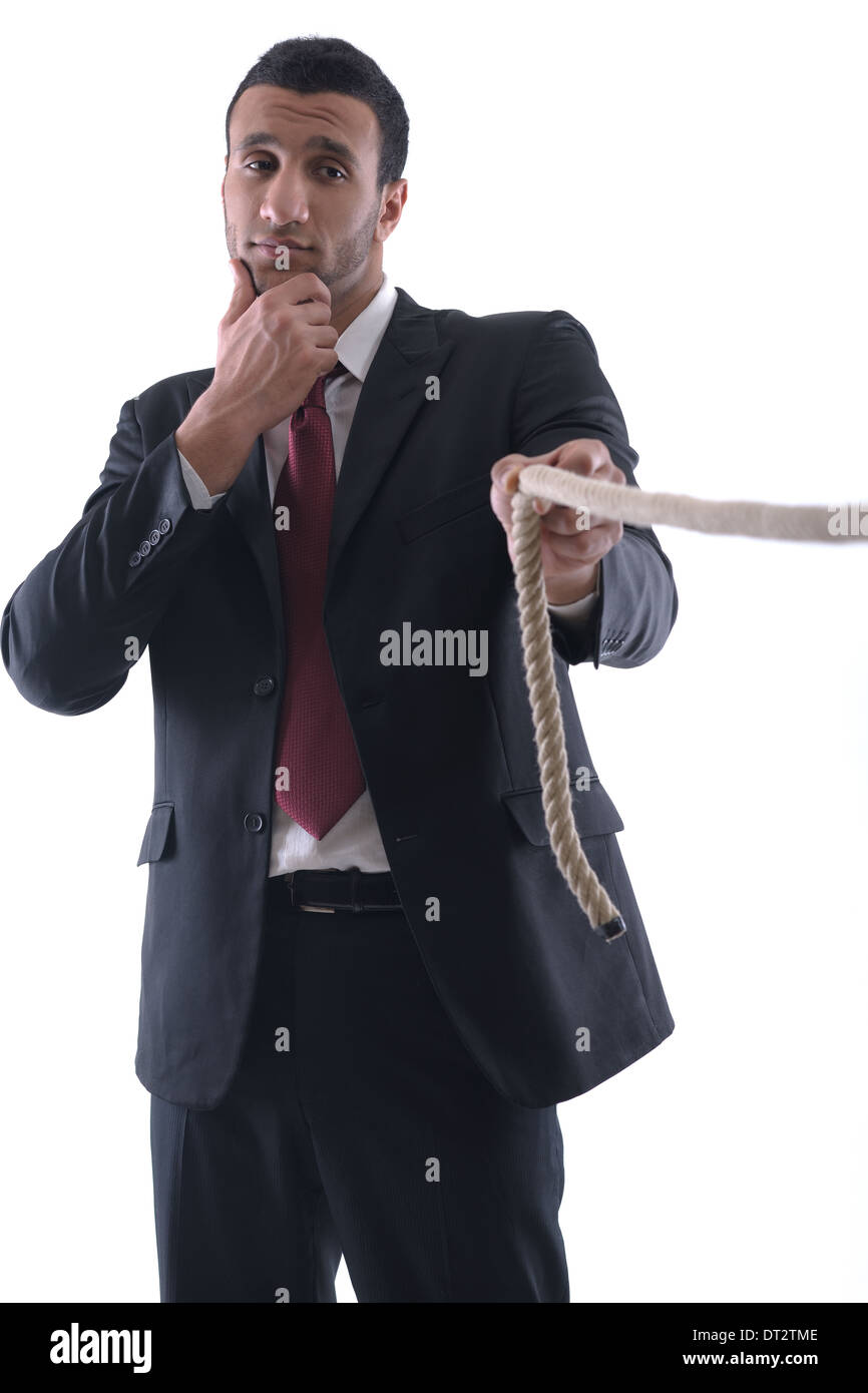 business man with rope isolated on white background Stock Photo - Alamy