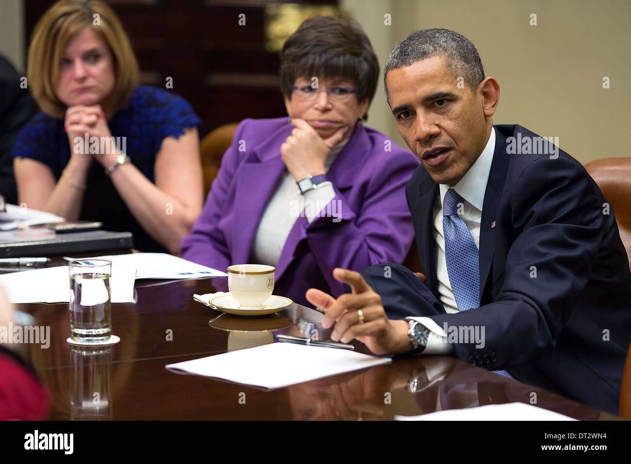 US President Barack Obama gestures during a meeting with advisors in ...