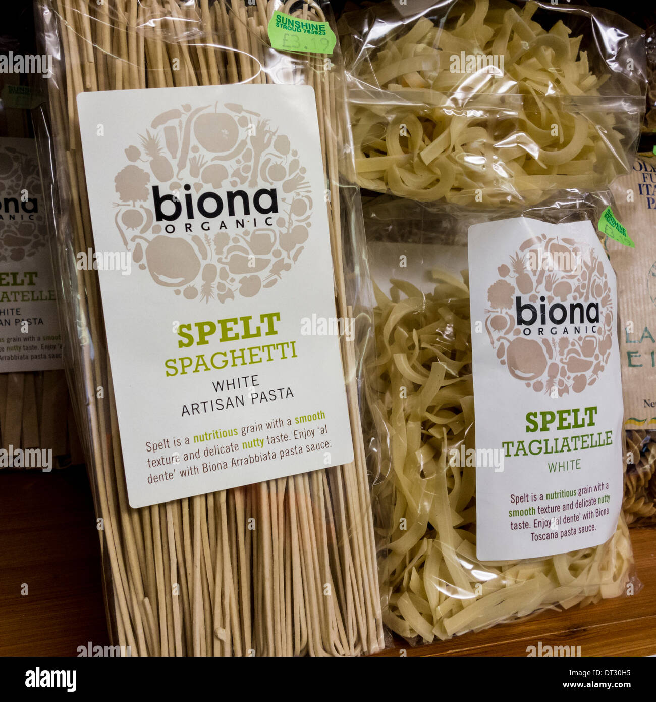 Spelt pasta displayed in health food shop, UK Stock Photo - Alamy