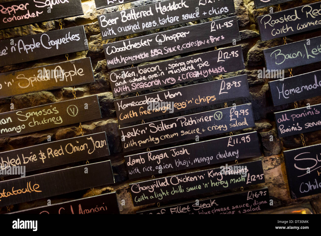 Hand written menu on blackboards in a pub, Gloucestershire, UK Stock ...