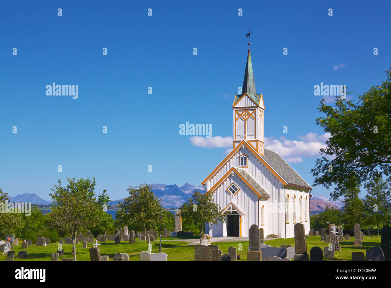 Traditional bright painted church in Forvik, Norway Stock Photo - Alamy