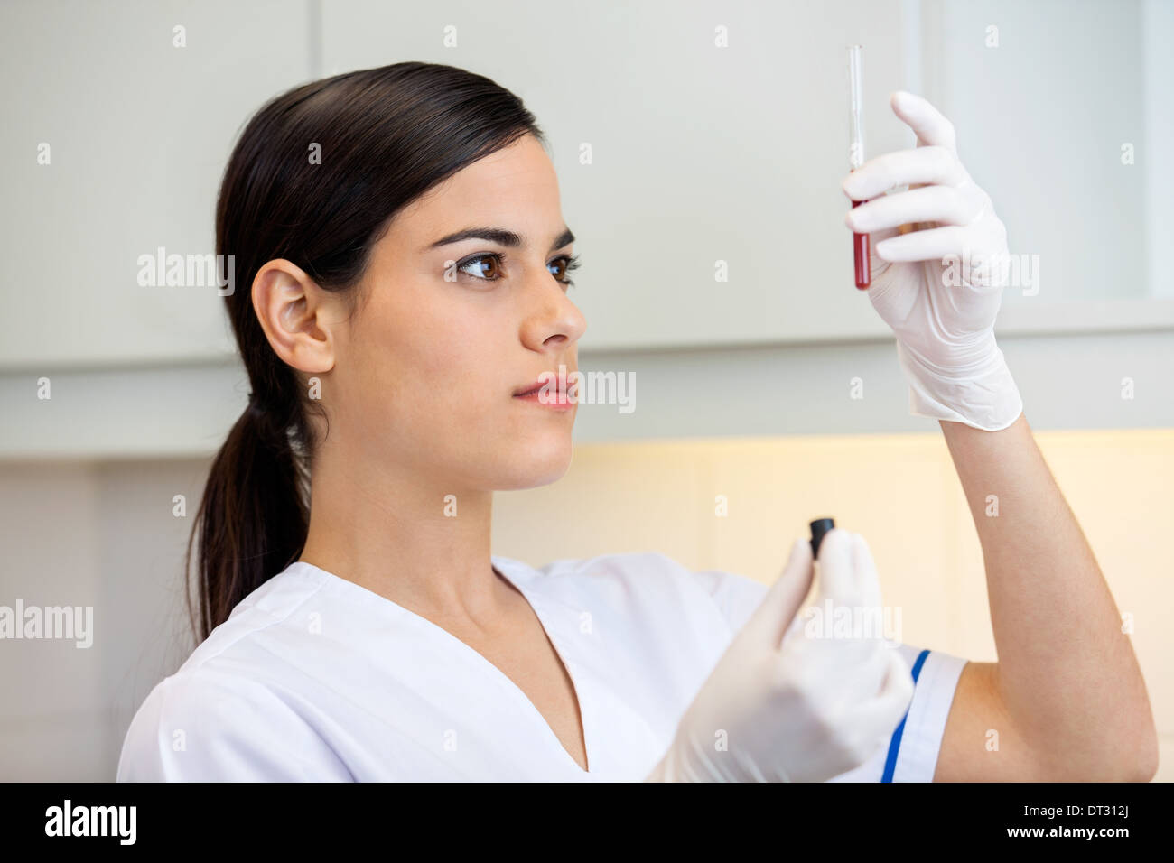 Technician Examining Blood Sample Stock Photo - Alamy
