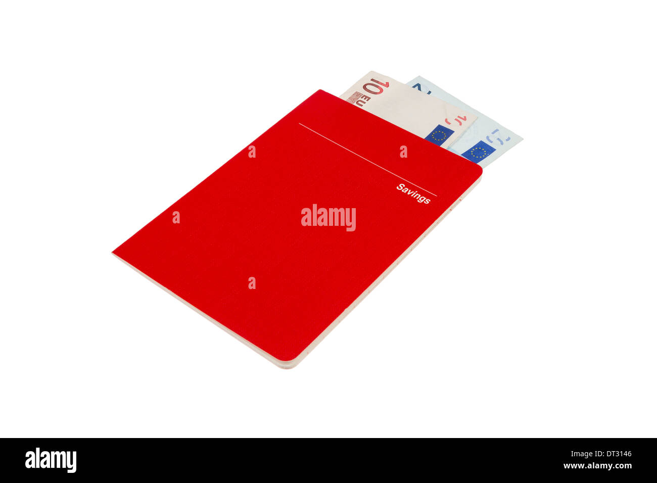 red account book with euro currency sticking out isolated on white ...