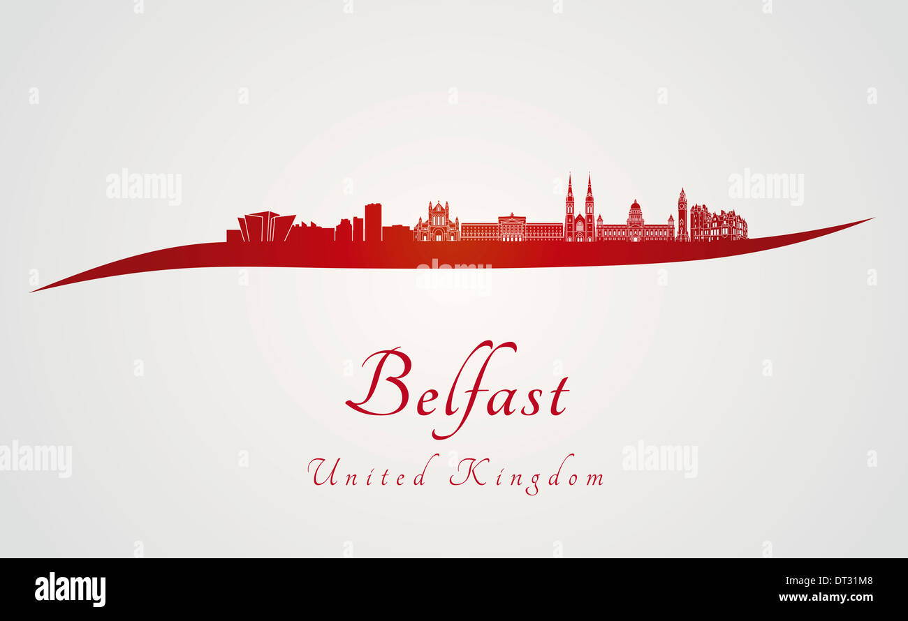 Belfast skyline in red and gray background Stock Photo - Alamy