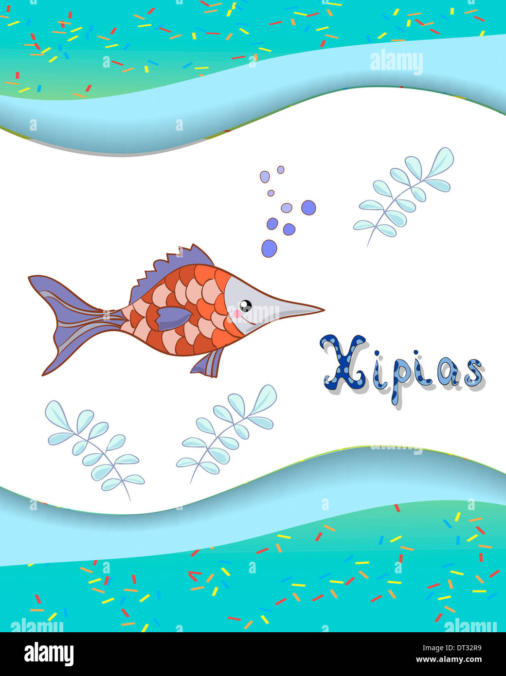Animal alphabet letter X and xipias with a colored background Stock ...