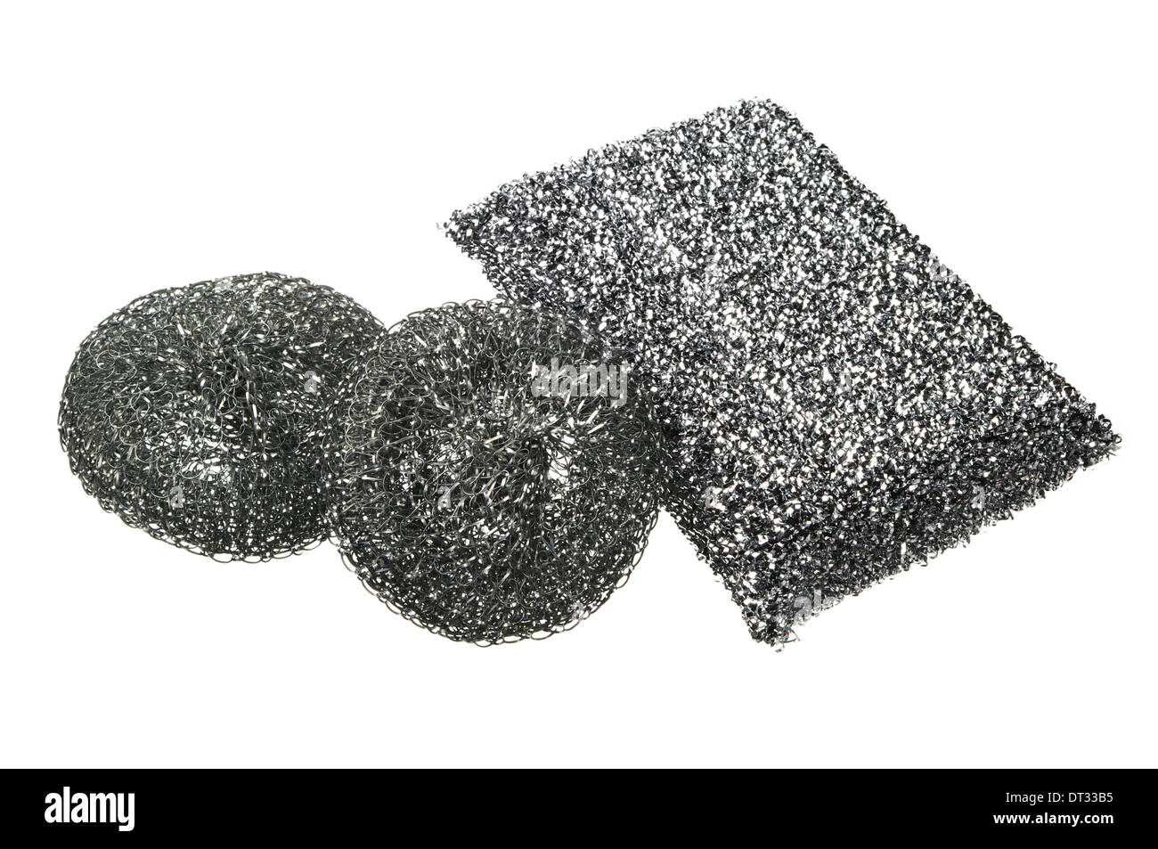 Different metal sponges for ware washing isolated on a white background ...