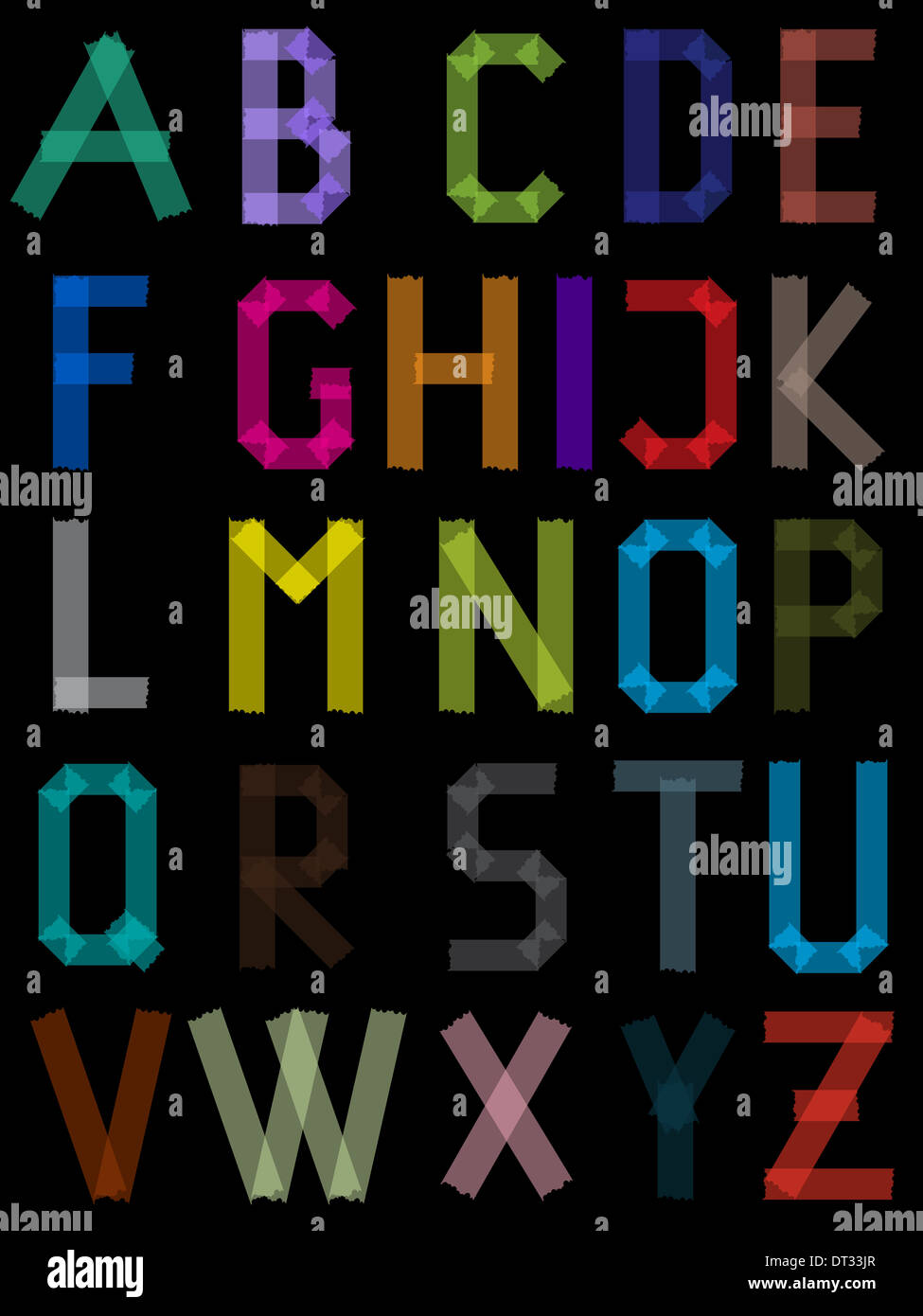 Abc letter set made from color sticky tapes Stock Photo - Alamy