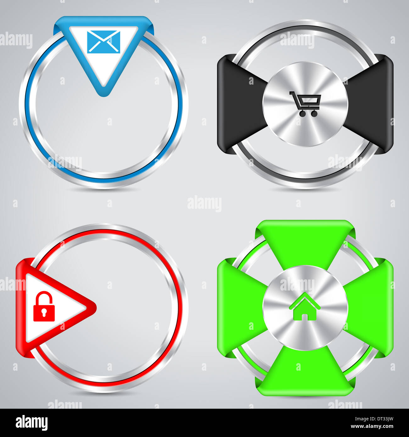 Metallic ring button set with various symbols Stock Photo - Alamy