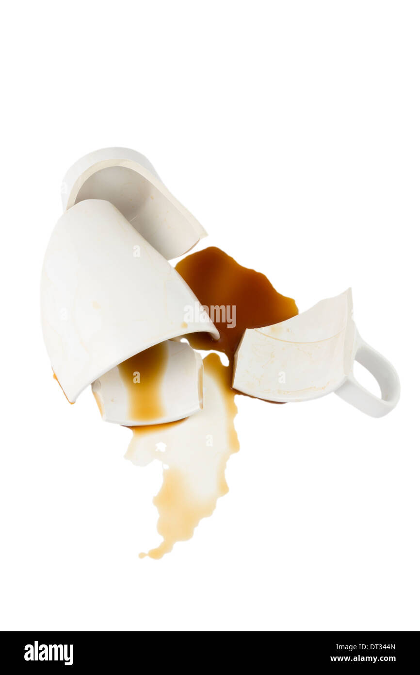 Broken cup of coffee isolated on white background Stock Photo - Alamy