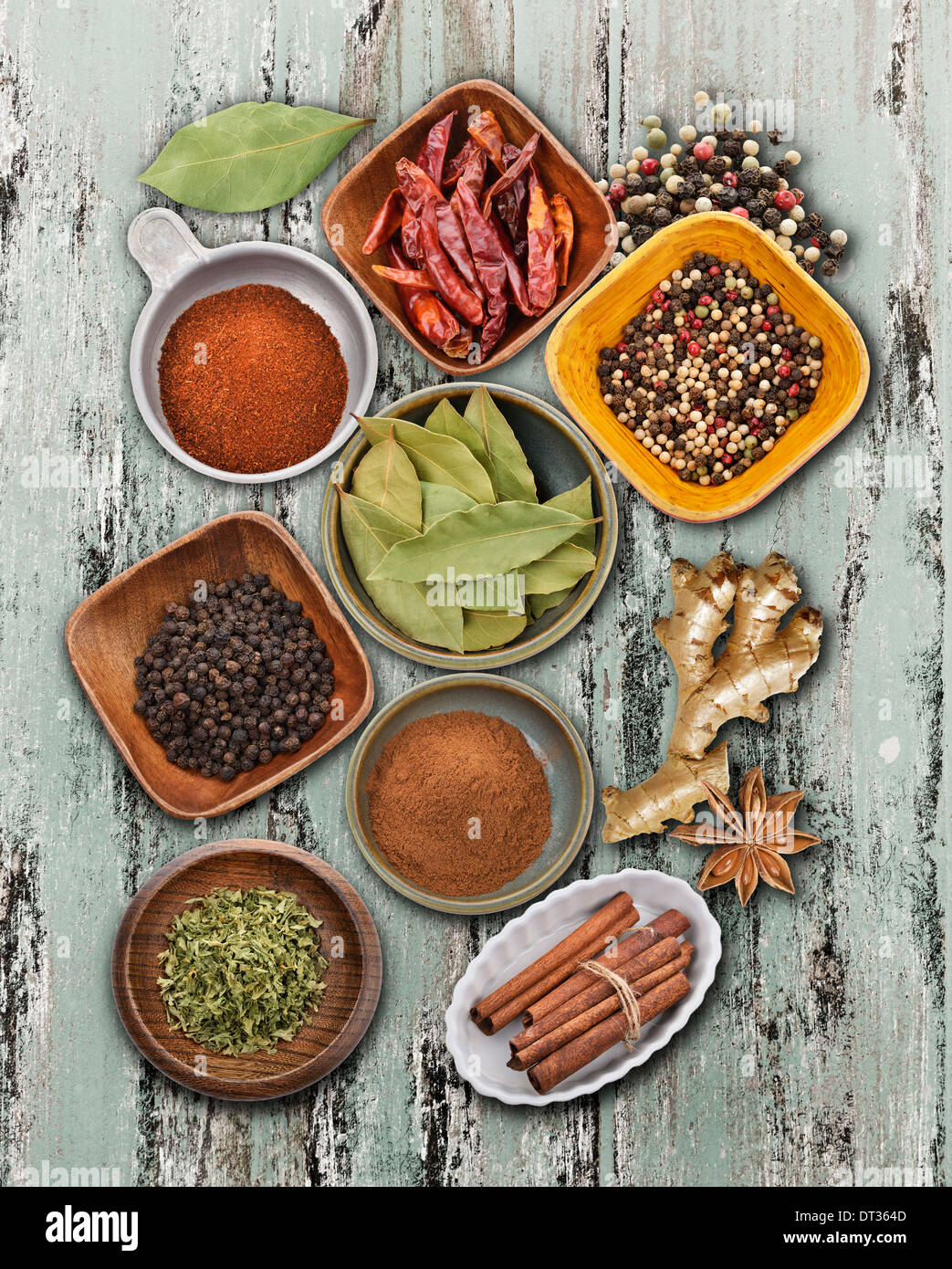 Spices Collection On A Rusty Wooden Surface Stock Photo - Alamy