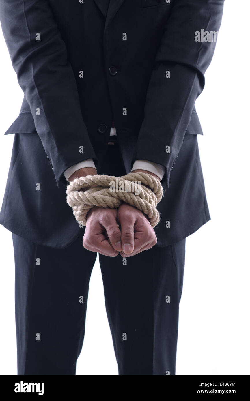 business man with rope isolated on white background Stock Photo - Alamy