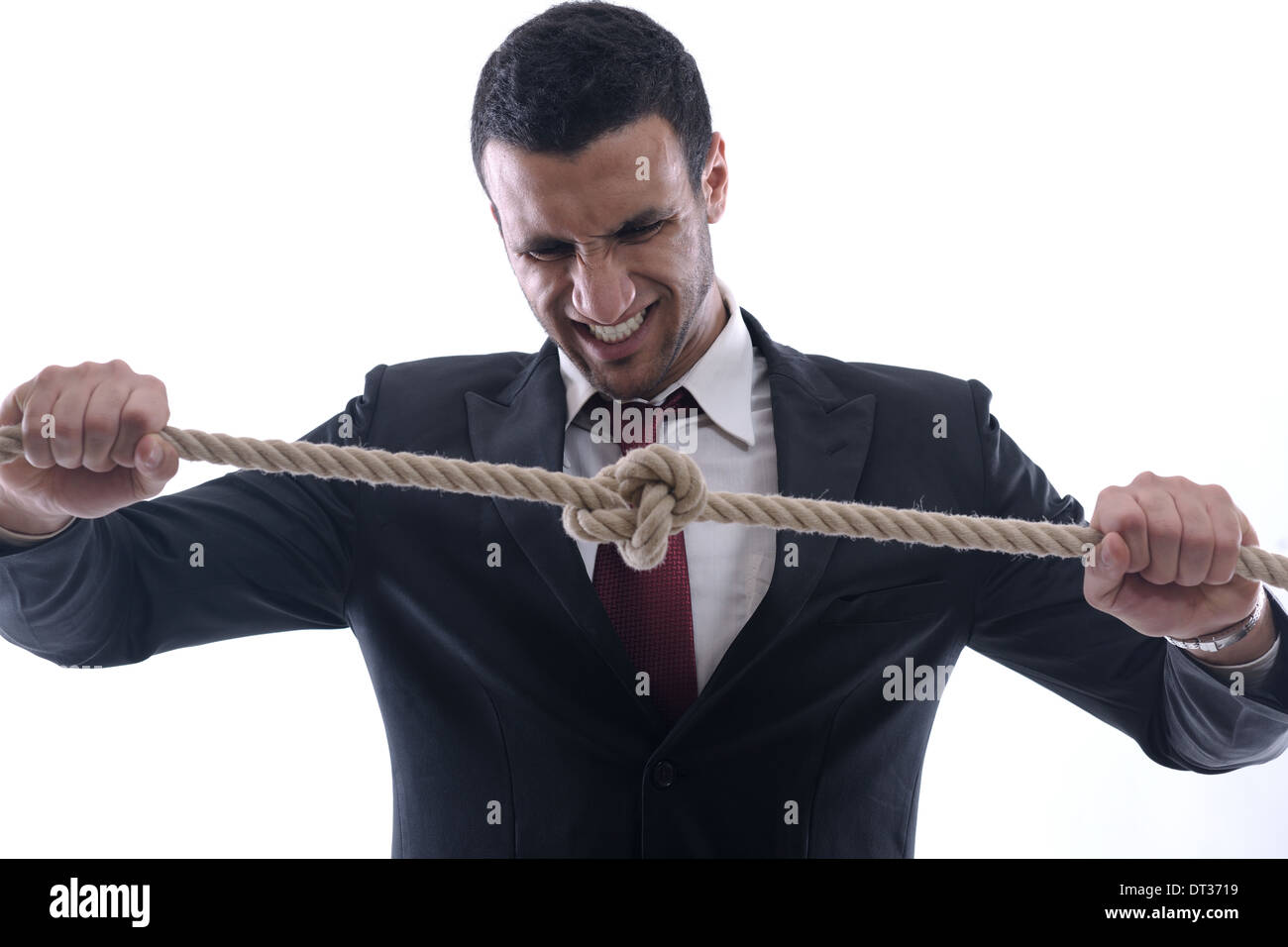 business man with rope isolated on white background Stock Photo - Alamy