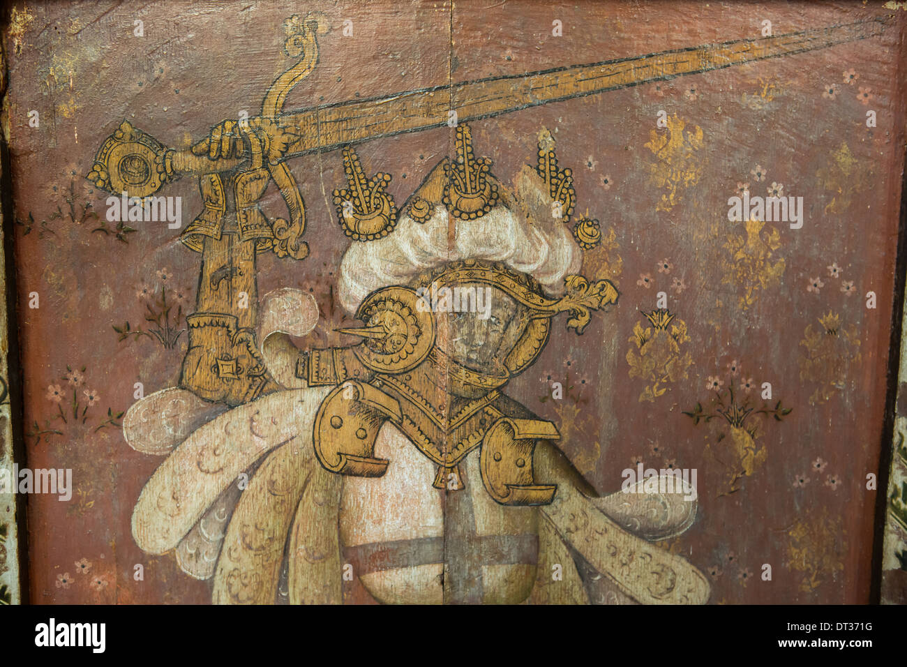 St George. Medieval rood screen inside Ranworth Church, Norfolk Broads ...