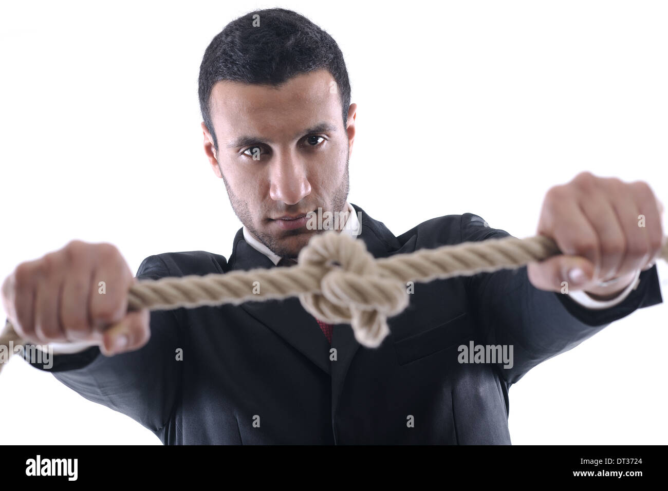business man with rope isolated on white background Stock Photo - Alamy