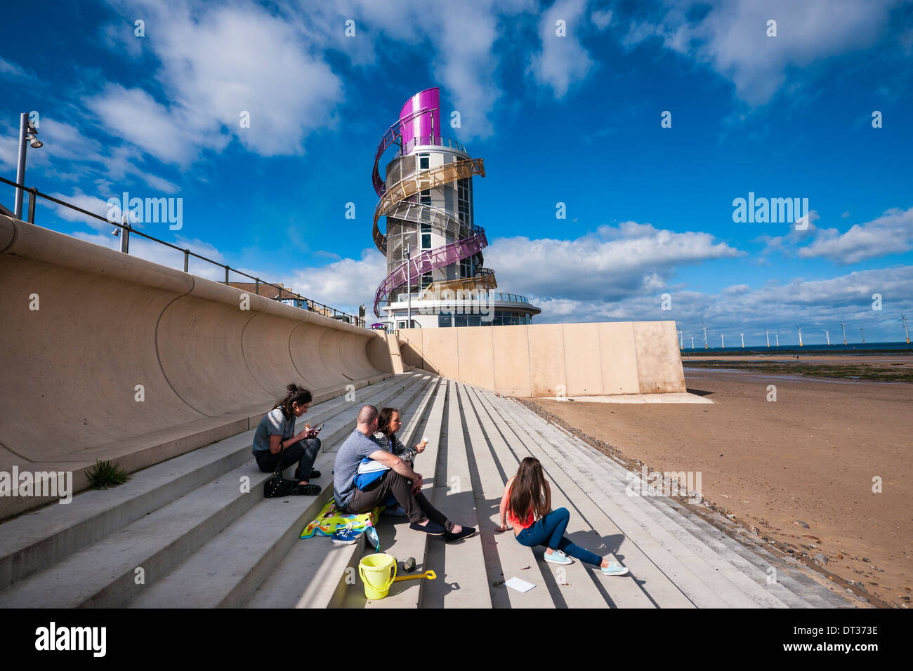 Redcar new sea defences and the Beacon Stock Photo - Alamy