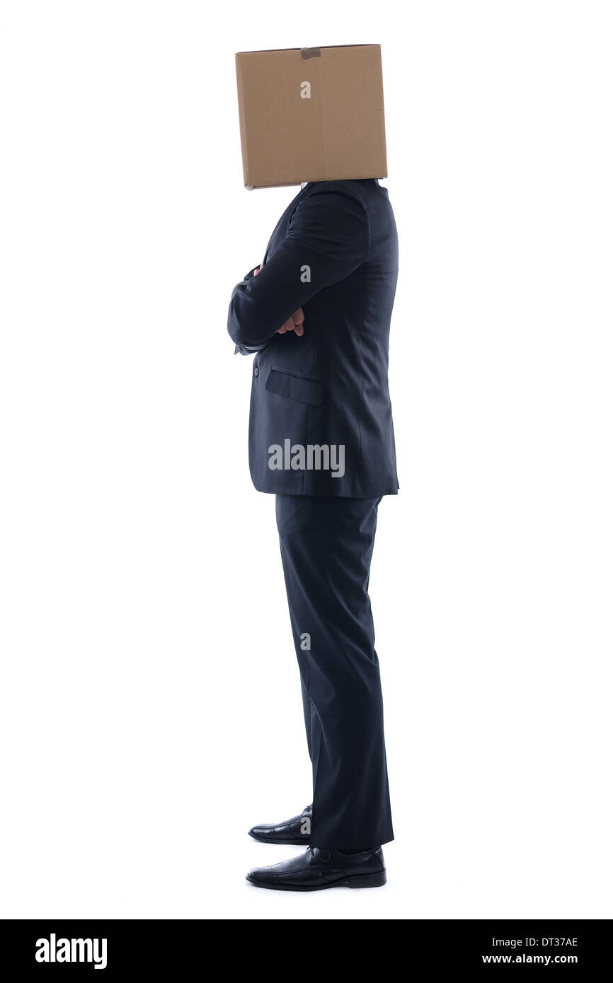 business man with an box on his head Stock Photo - Alamy