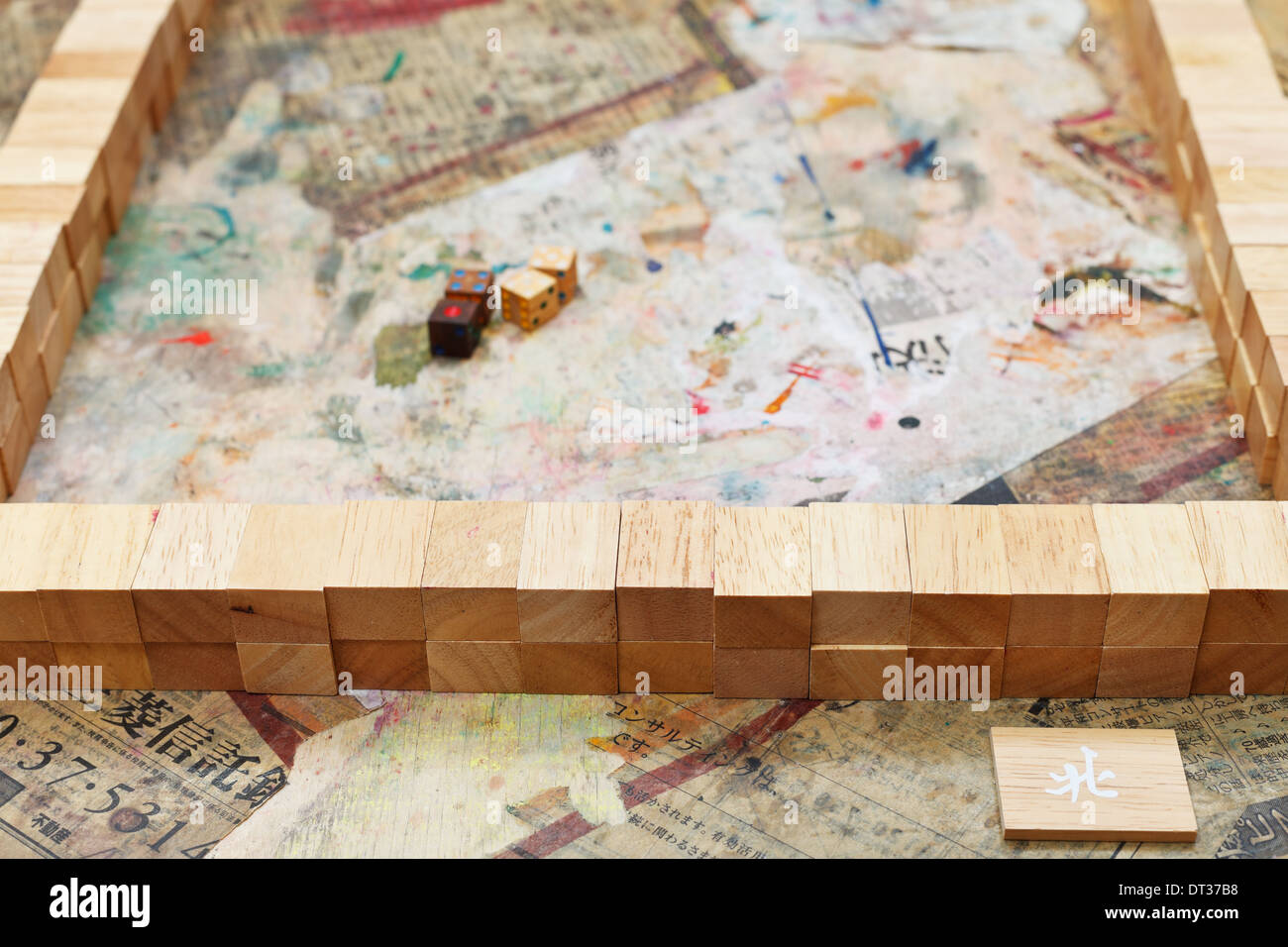 wall from mahjong tiles in beginning of game round Stock Photo - Alamy