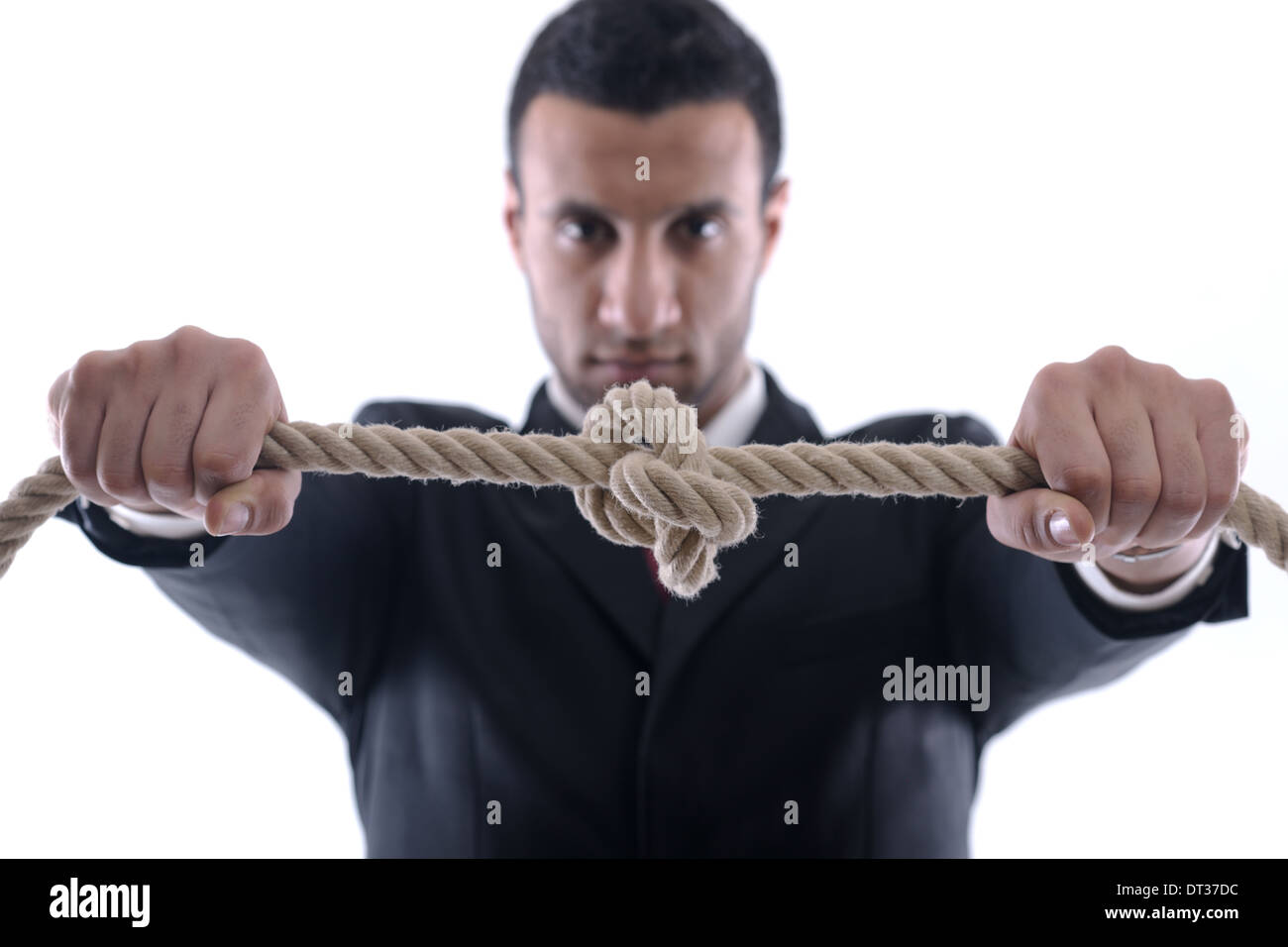 business man with rope isolated on white background Stock Photo - Alamy