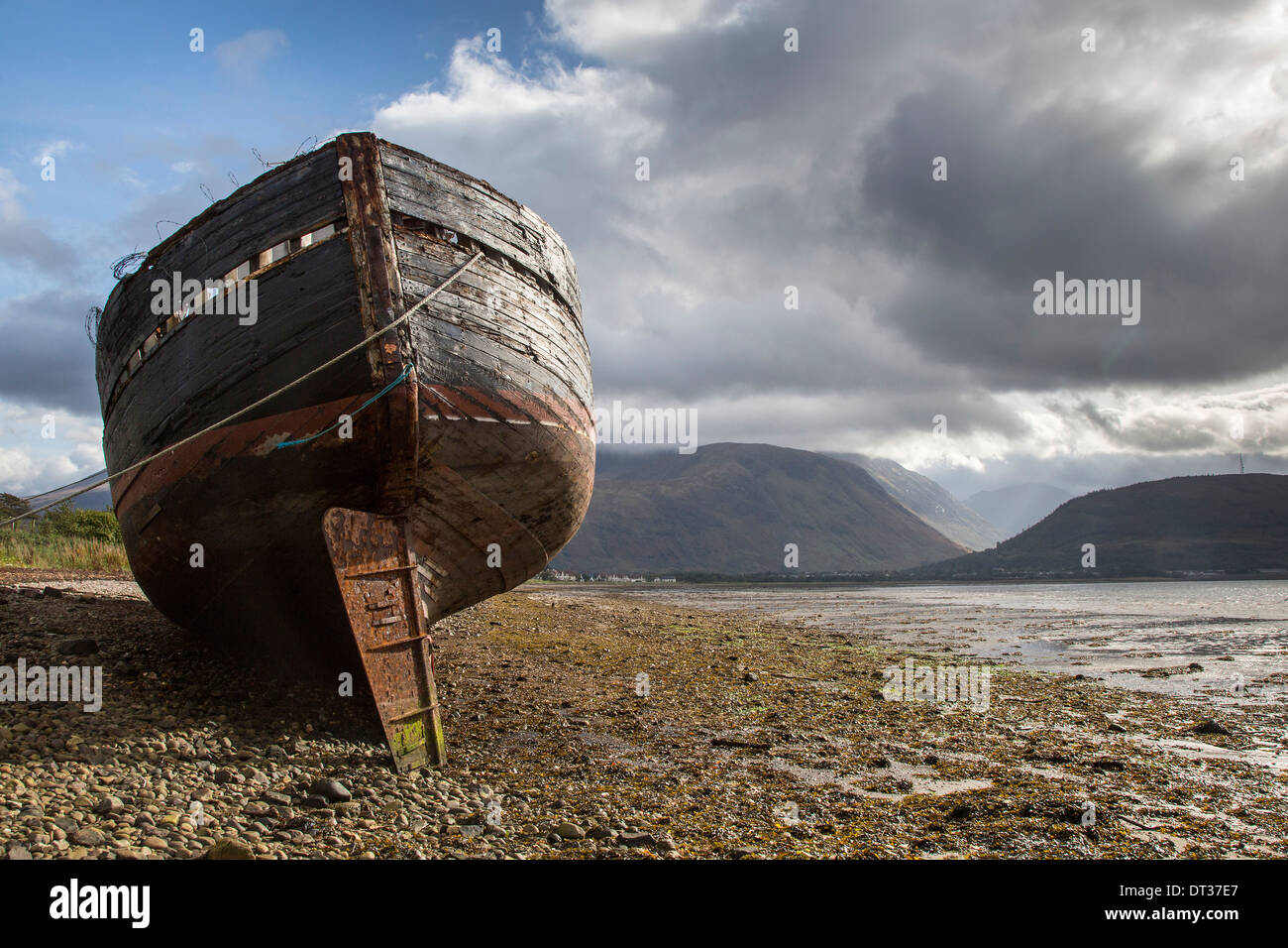 Beached and abandoned boat, Corpach, Fort William, Scotland Ben Nevis ...