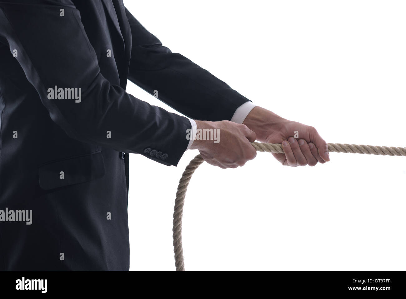 business man with rope isolated on white background Stock Photo - Alamy