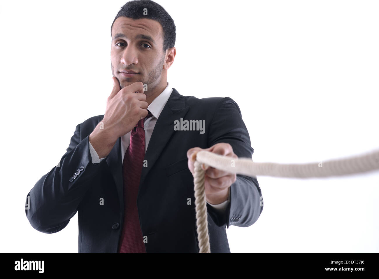 business man with rope isolated on white background Stock Photo - Alamy