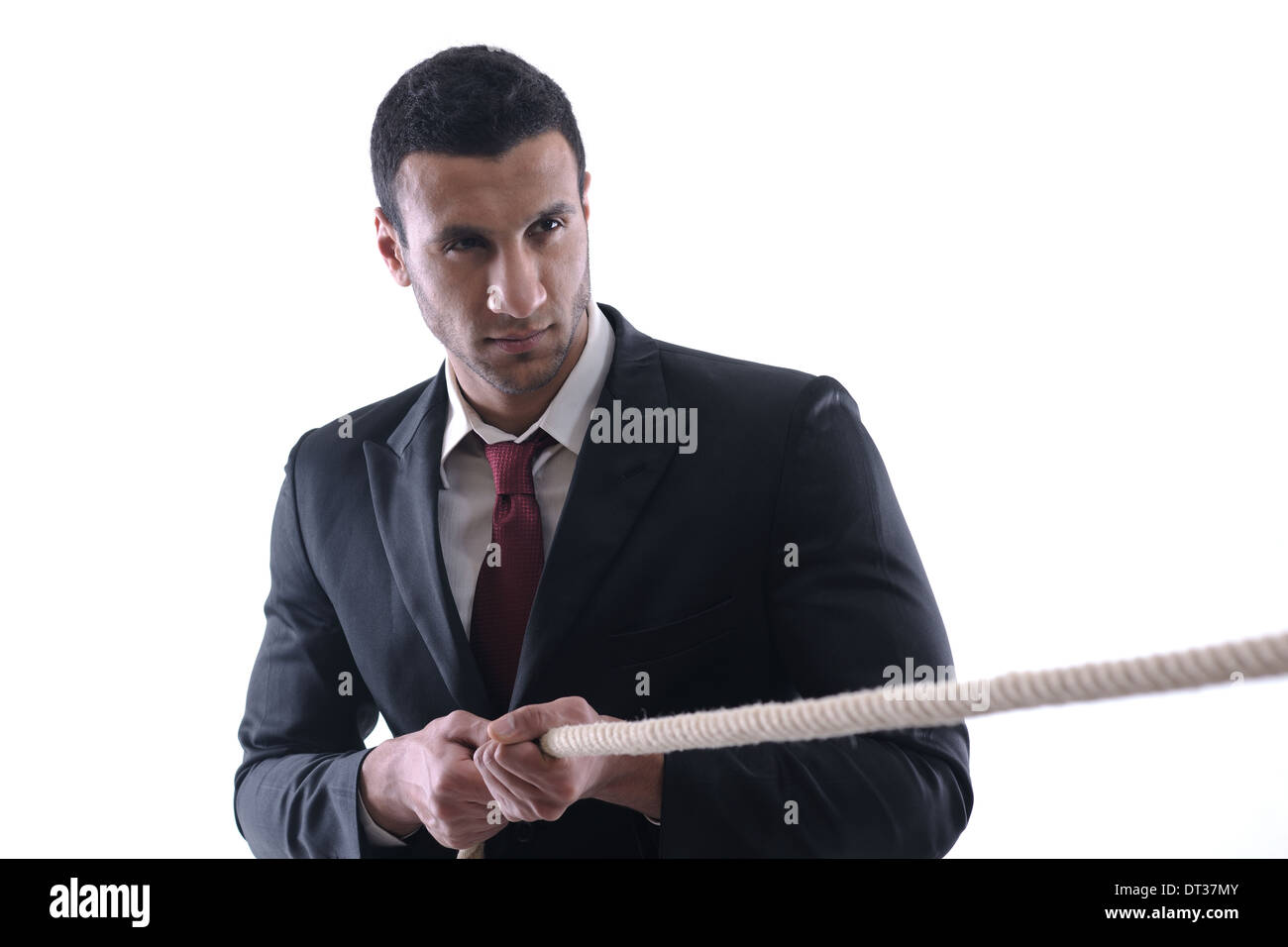 business man with rope isolated on white background Stock Photo - Alamy