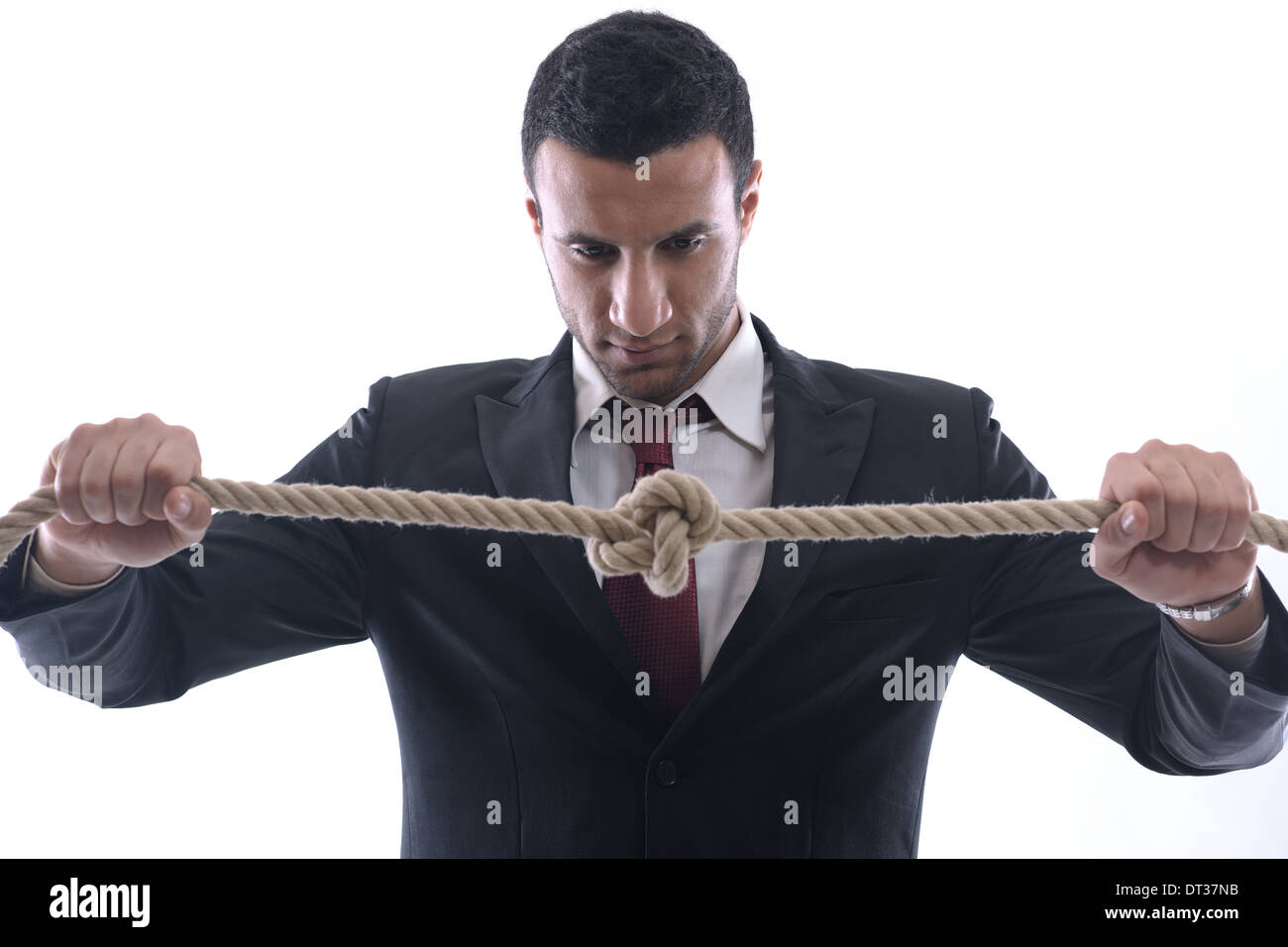 business man with rope isolated on white background Stock Photo - Alamy