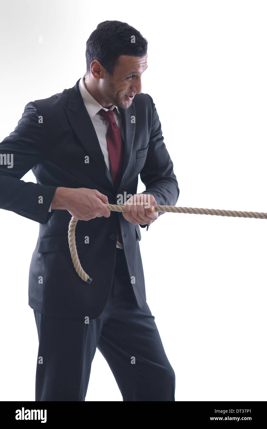 business man with rope isolated on white background Stock Photo - Alamy