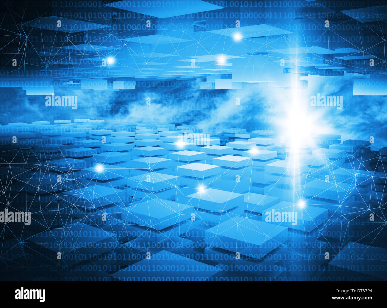 Abstract blue digital technology 3d background with lights Stock Photo ...