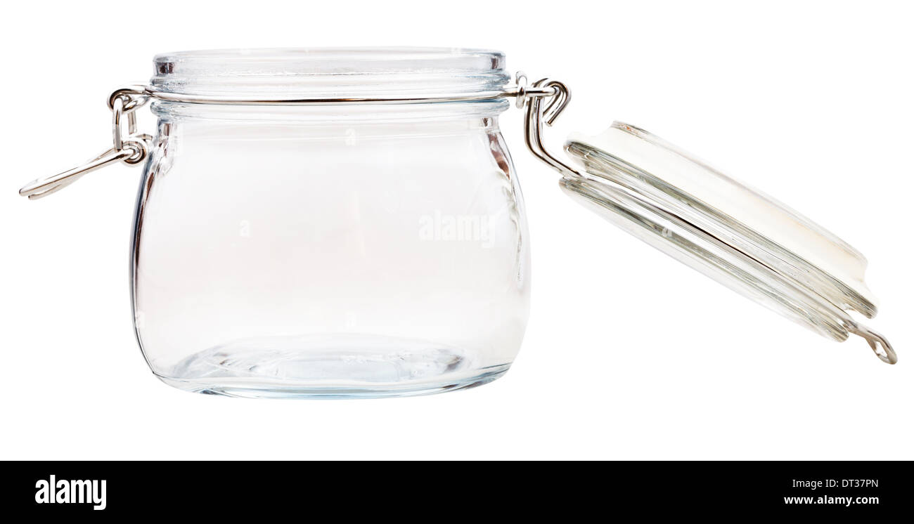 side view of open Swingtop Bale glass jar isolated on white background ...
