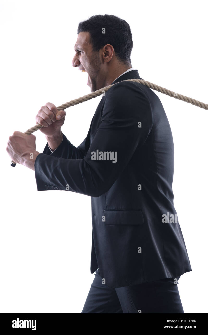 business man with rope isolated on white background Stock Photo - Alamy