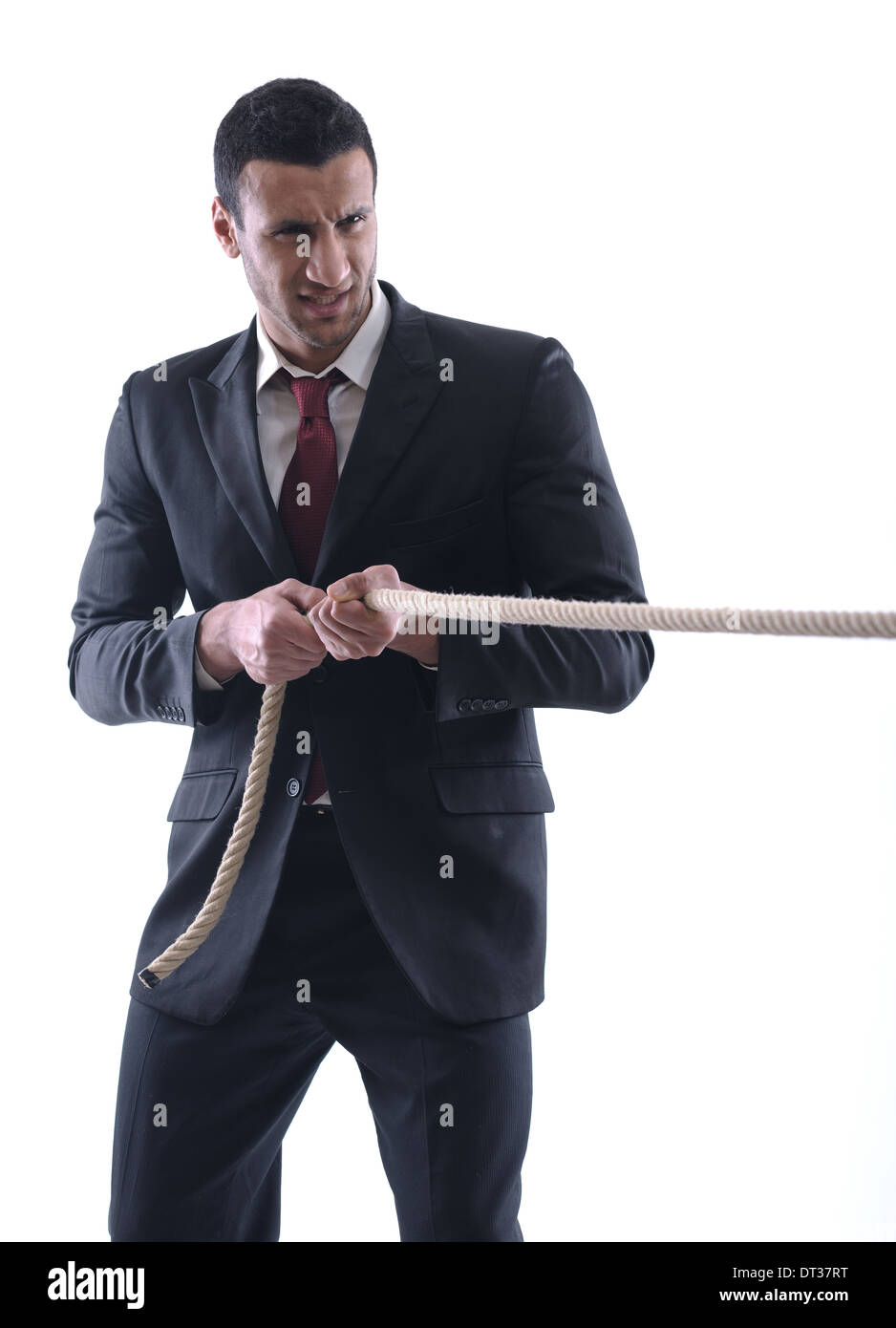 business man with rope isolated on white background Stock Photo - Alamy