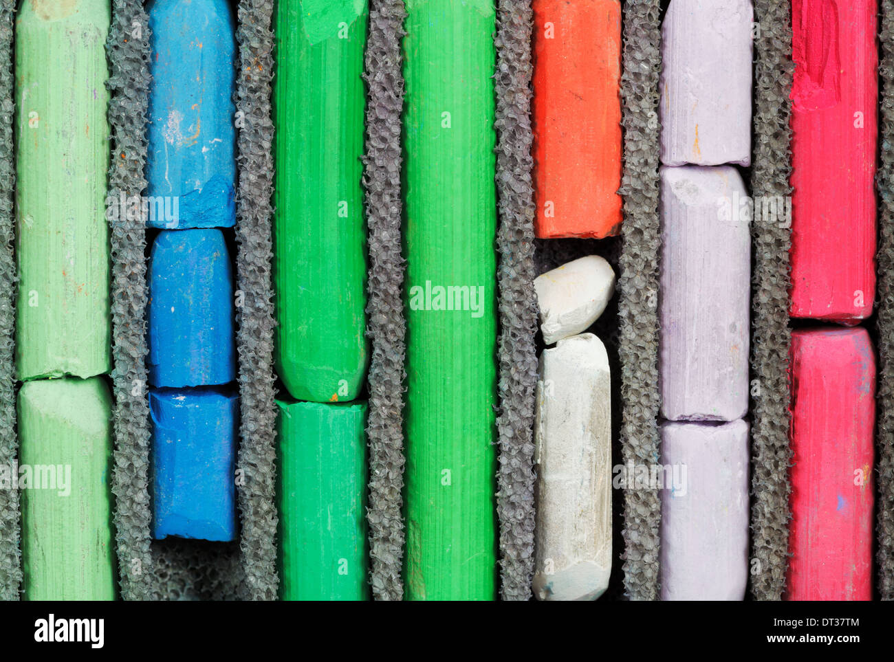 set of many-coloured used artistic dry pastel close up Stock Photo - Alamy