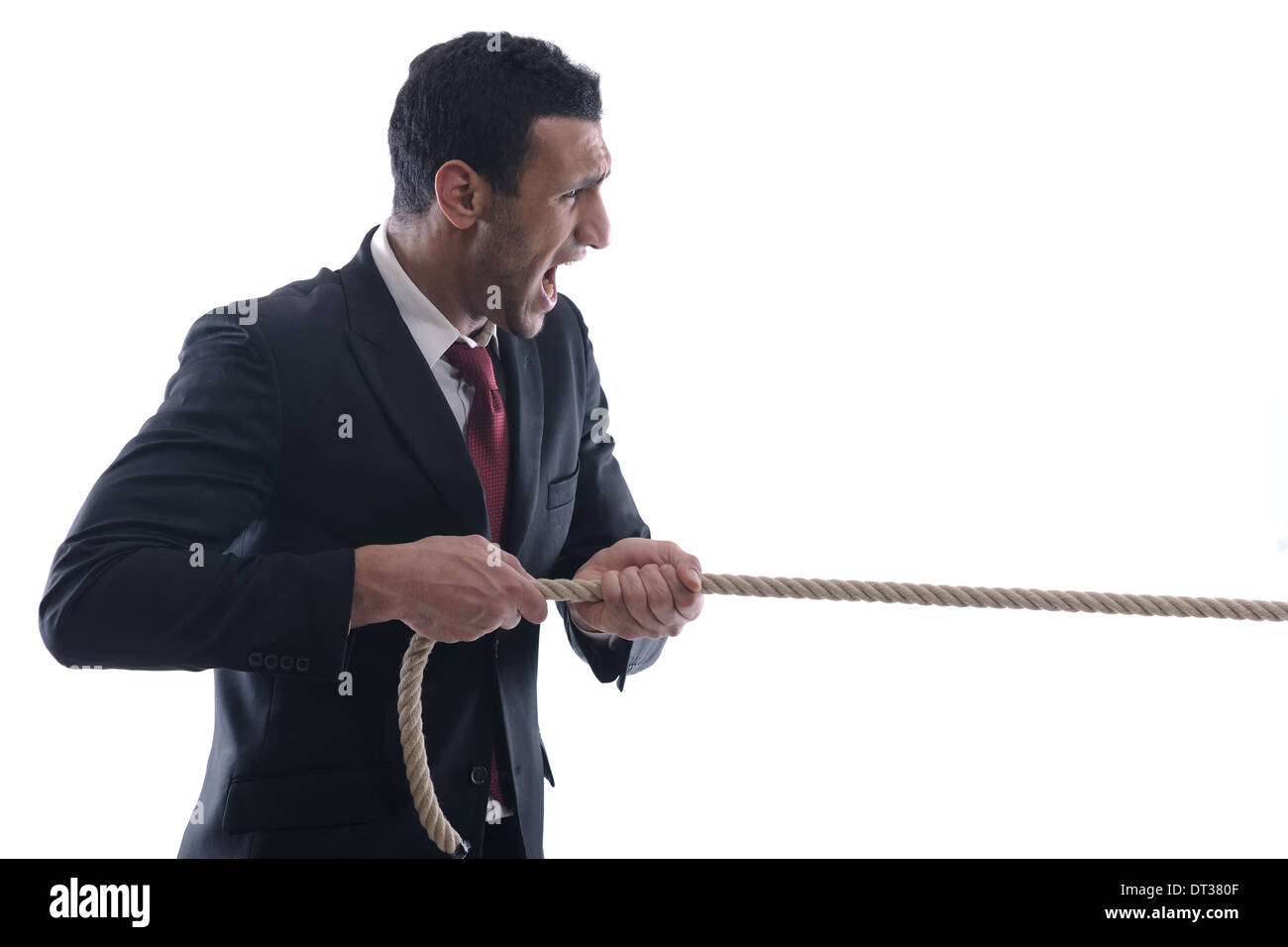 business man with rope isolated on white background Stock Photo - Alamy