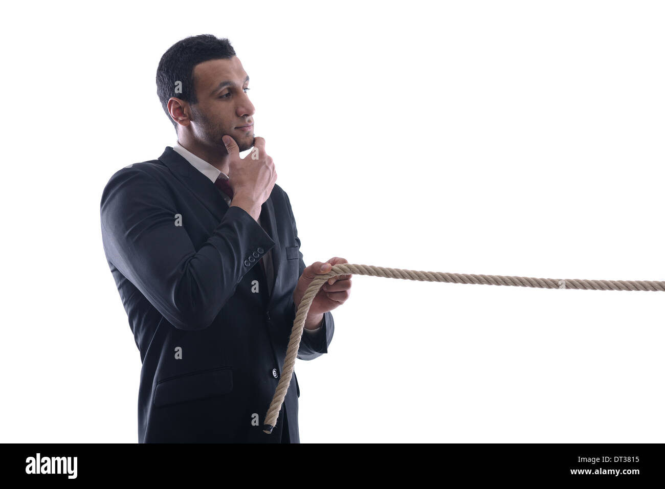 business man with rope isolated on white background Stock Photo - Alamy