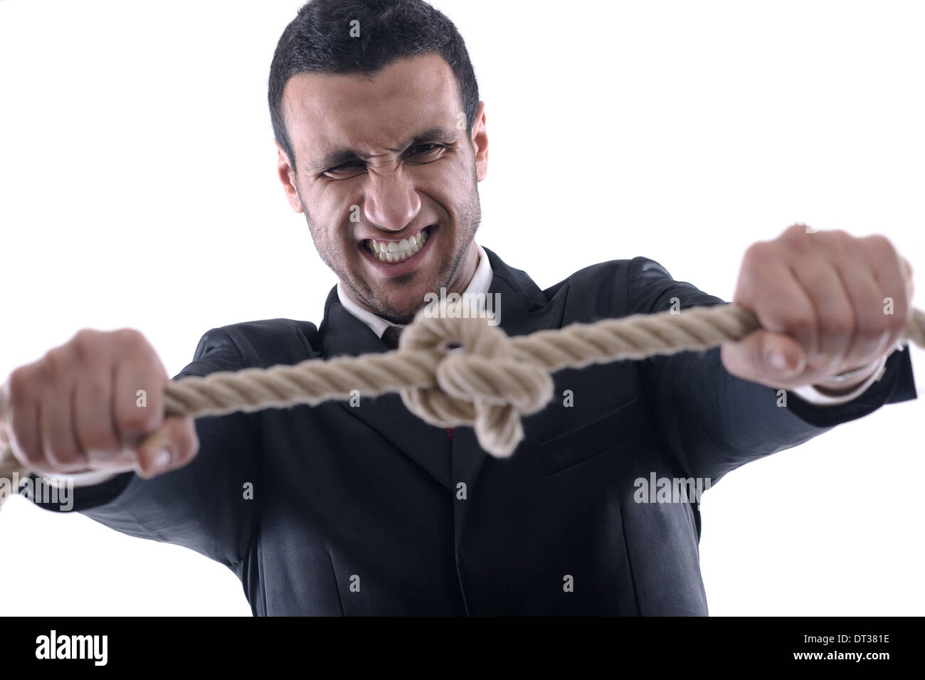 business man with rope isolated on white background Stock Photo - Alamy