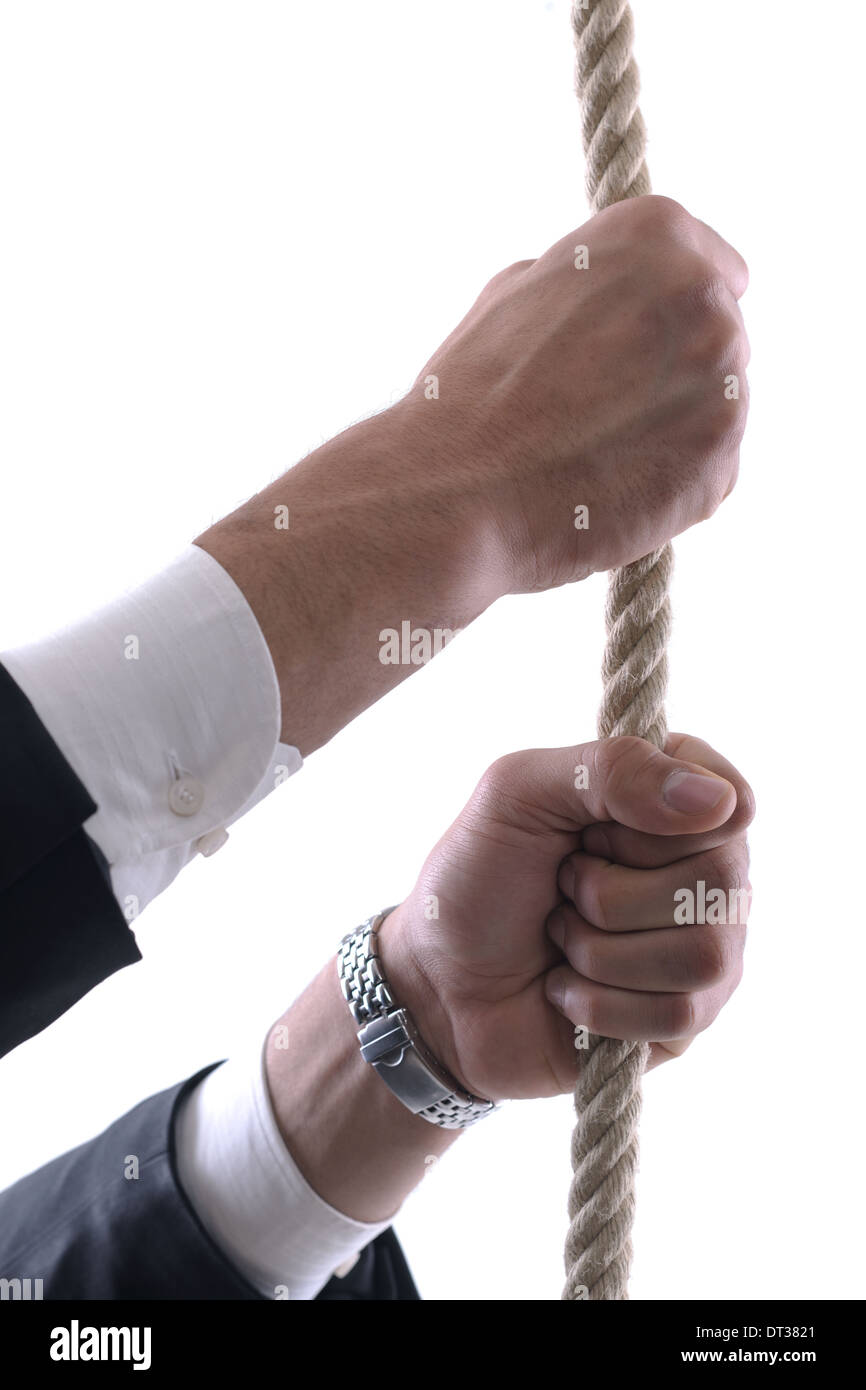 business man with rope isolated on white background Stock Photo - Alamy