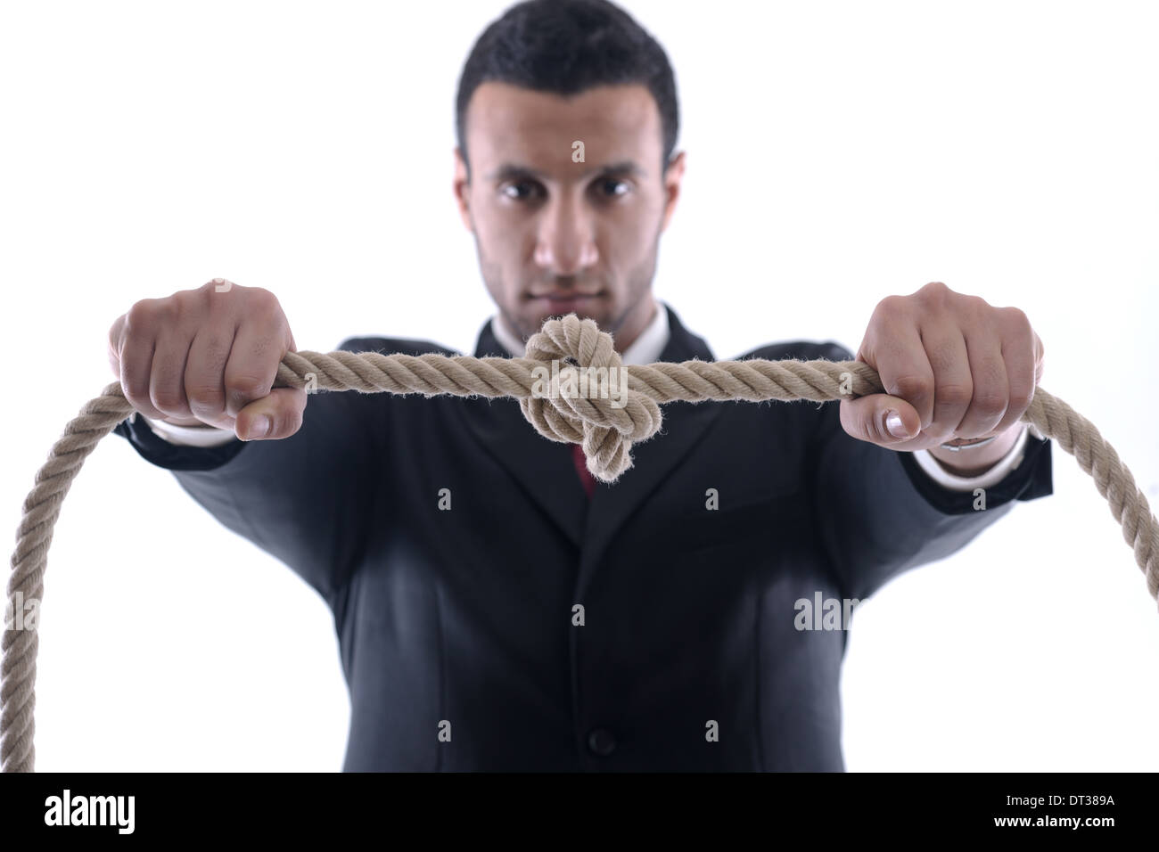 business man with rope isolated on white background Stock Photo - Alamy