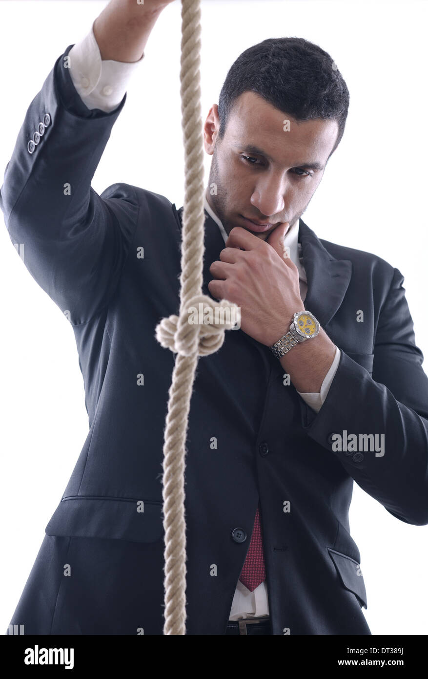business man with rope isolated on white background Stock Photo - Alamy