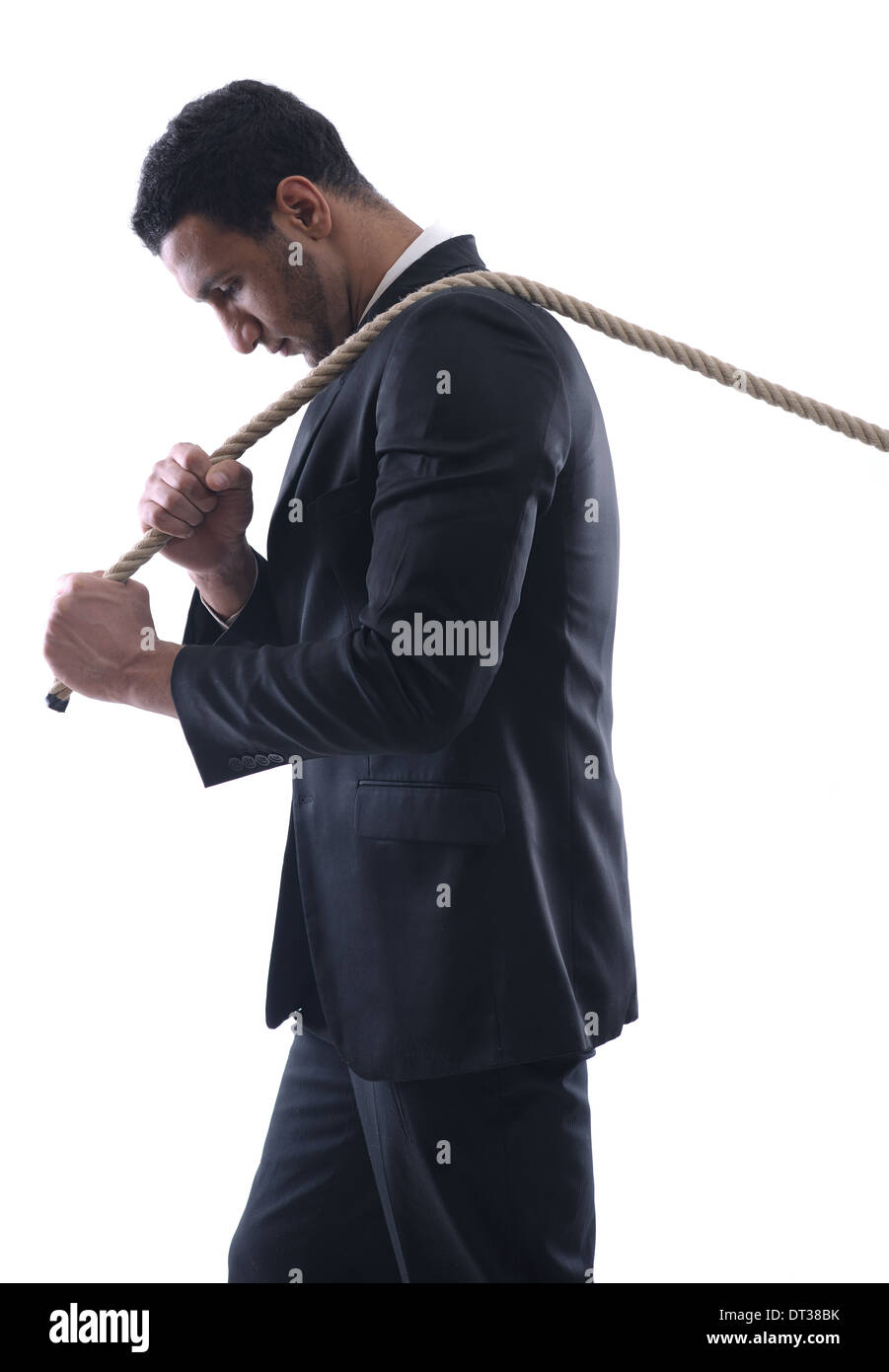 business man with rope isolated on white background Stock Photo - Alamy