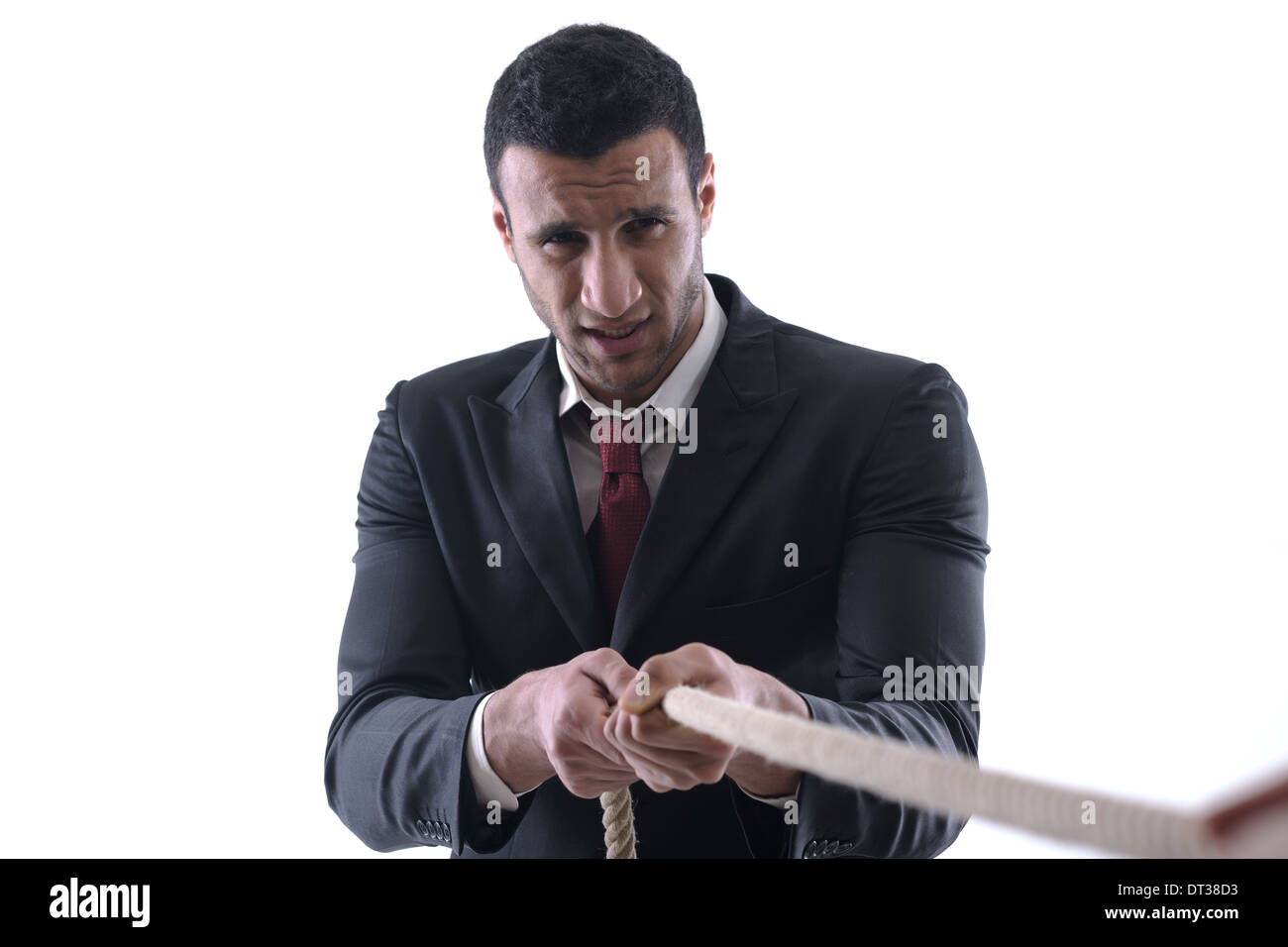 business man with rope isolated on white background Stock Photo - Alamy