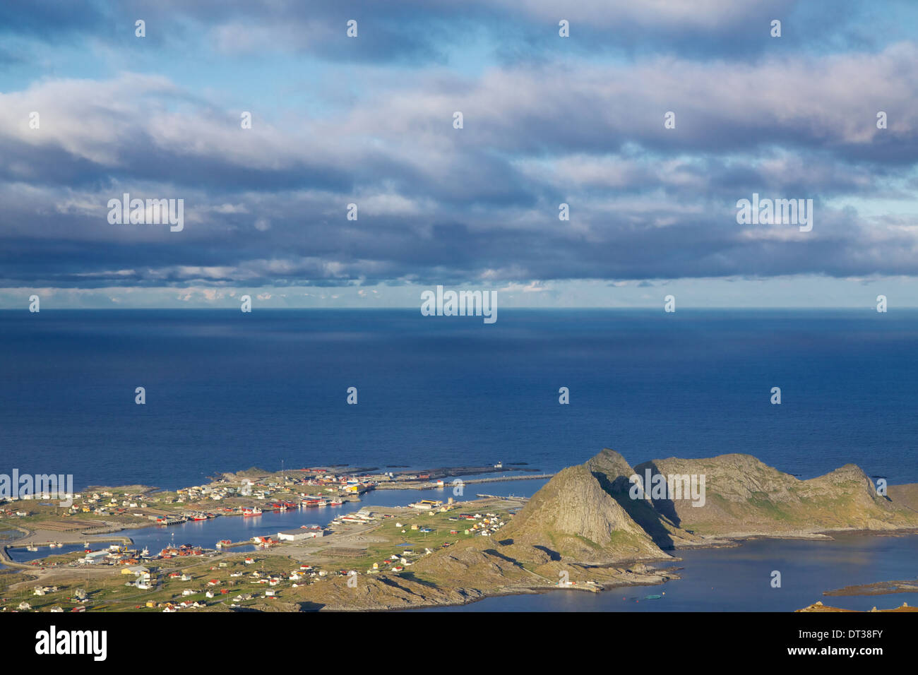 Town of Sorland on island of Vaeroy on Lofoten islands, Norway Stock ...