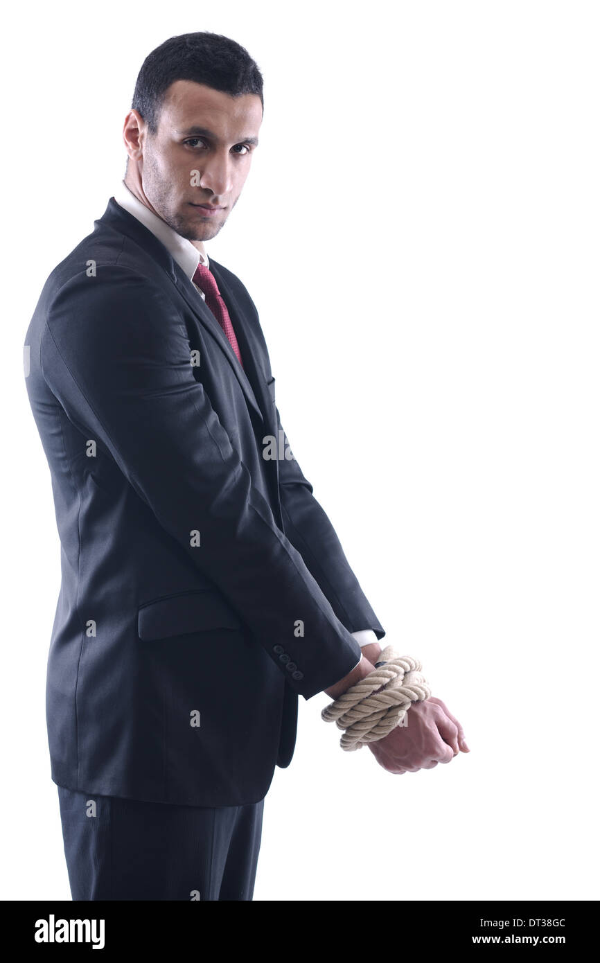 business man with rope isolated on white background Stock Photo - Alamy